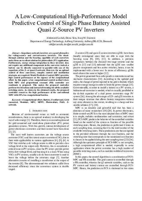 Pdf A Low Computational High Performance Model Predictive Control Of