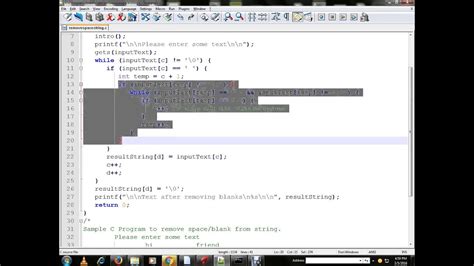 remove extra space from string c program youtube