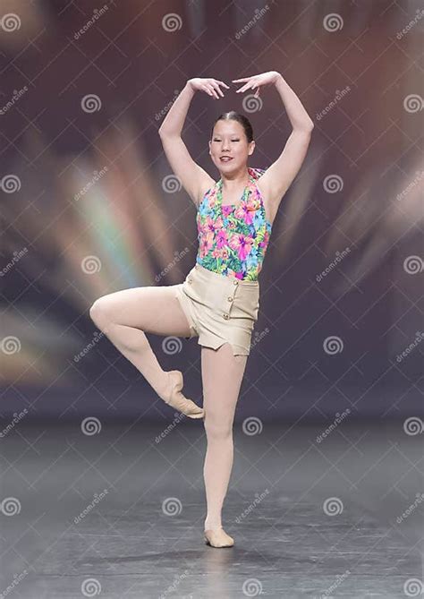 Lovely Thirteen Yearold Amerasian Girl Performing A Ballet Dance Stock