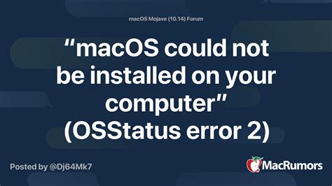 “macos could not be installed on your computer” osstatus error 2