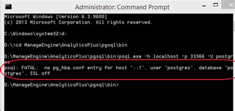 unable to connect to the postgres sql database from command prompt