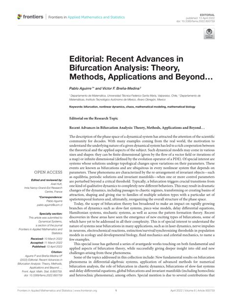 Pdf Editorial Recent Advances In Bifurcation Analysis Theory