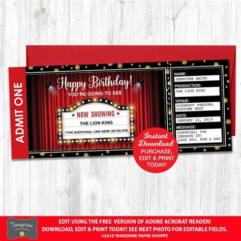 Birthday Theatre Ticket T Surprise Broadway Show Surprise Show