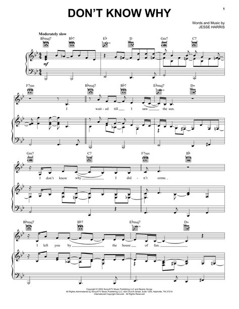 don t know why sheet music by norah jones piano vocal and guitar right