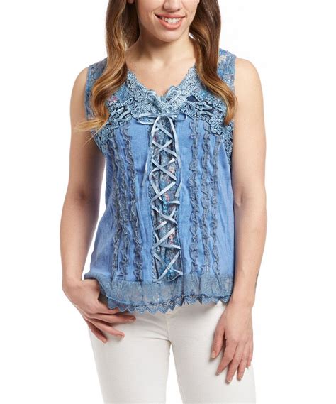 Pretty Angel Blue Lace Up Silk Blend Sleeveless Top By Pretty Angel