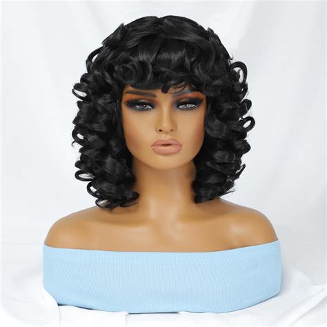 Short Curly Afro Wigs With Bangs For Black Women Afro