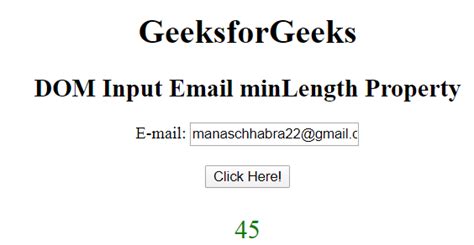 html dom input email minlength property geeksforgeeks