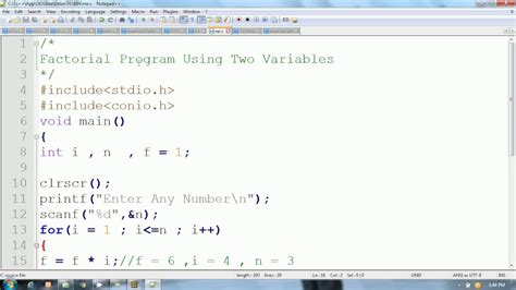 factorial of a given number using two variables in c