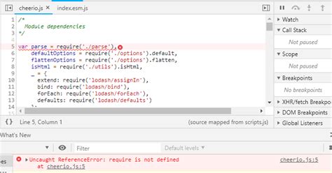 uncaught referenceerror require is not defined at cheerio