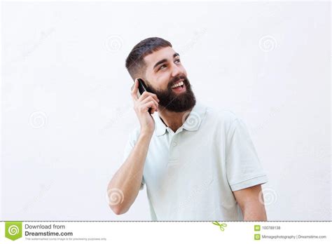 1 292 Happy Man Standing Wall Talking Mobile Phone Photos Free