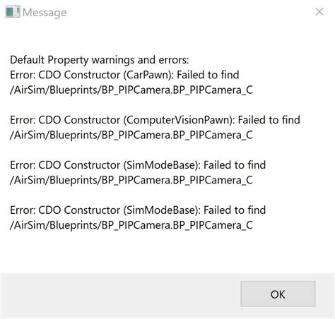 error cdo constructor failed to find airsim blueprints bp pipcamera
