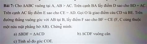Solved BÃ I 7 Cho Tam GiÃ¡c Abc VuÃ´ng Táº¡i A Ab Ac TrÃªn Cáº¡nh