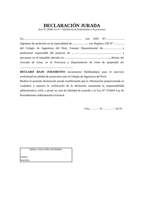 Modelo De Declaración Jurada Personal