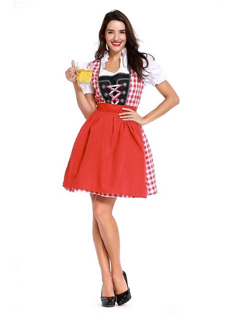 Womens Red Plaid Dress Oktoberfest Fraulein Costume Red Xl
