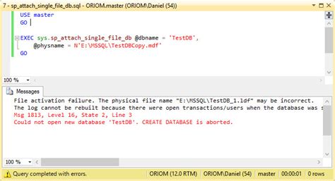 how to attach a sql server database without a transaction