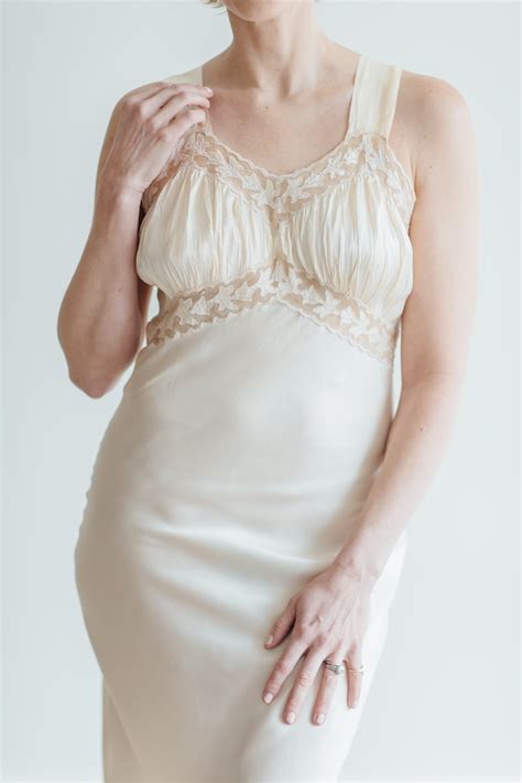 1940s Ivory Silk And Lace Nightgown