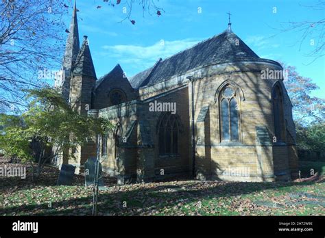 Stained Glass And Holly Sepulchre Church Northampton Uk Outside Sunny