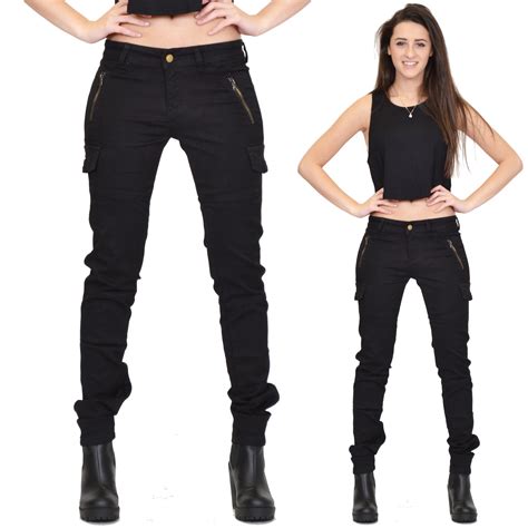 New Ladies Womens Black Slim Fitted Stretch Combat Pants Skinny Cargo