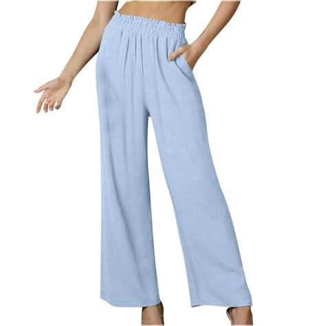 Jsaierl Womens Cotton Linen Pants Wide Leg Elastic Waist Pants Loose