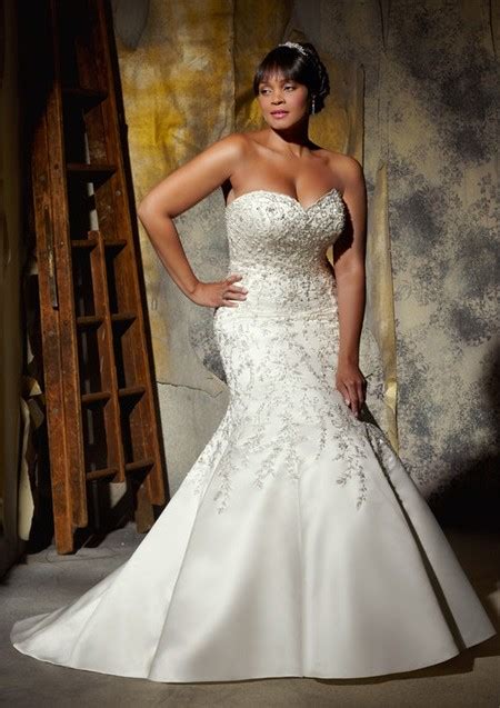 Mermaid Sweetheart Corset Back Embroidered Satin Beaded Plus Size