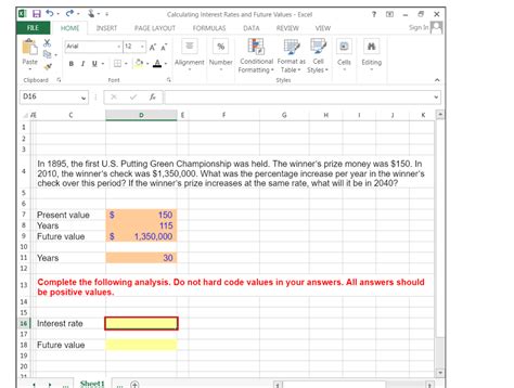 solved calculating interest rates and future values excel