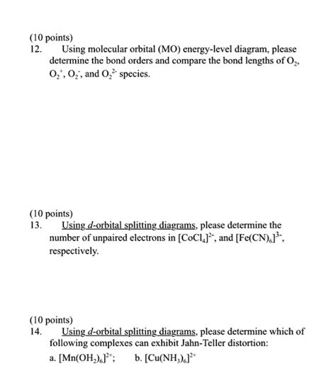 Solved Using Molecular Orbital Mo Energy Level Diagram Please