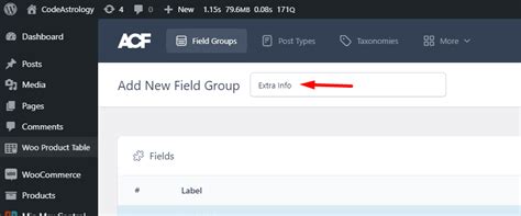 how to create a custom field using acf woo product table