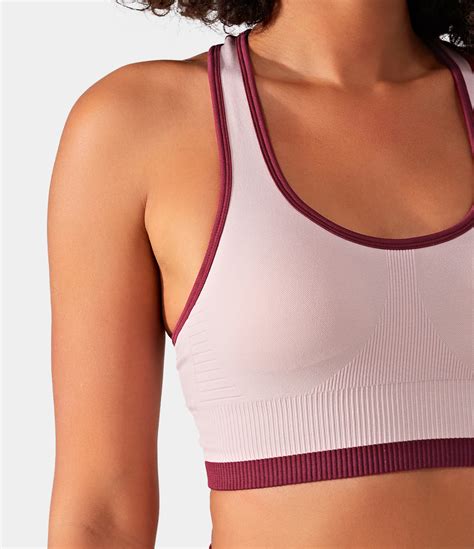 Womens Seamless Flow Medium Support Color Block Racerback Sports Bra