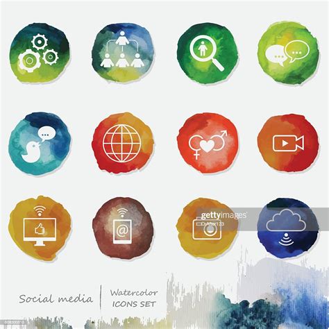 Social Media Watercolor Icons Set High Res Vector Graphic Getty Images