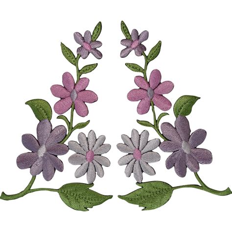 Pair Of Flower Patches Iron Sew On Jeans Bag Embroidery Arts Crafts