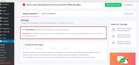 how to configure disable comments functionality on your website