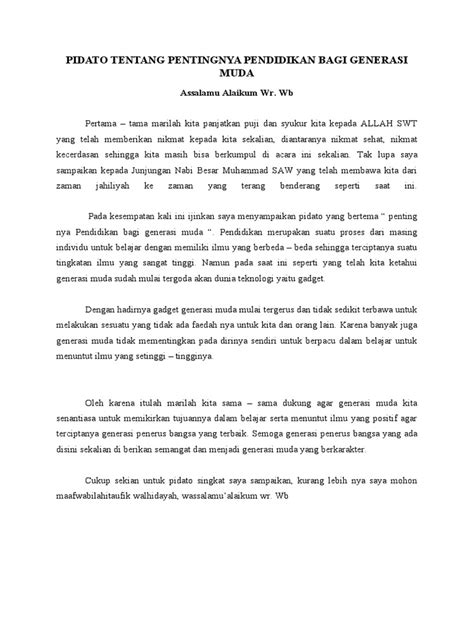 Pidato Tentang Pentingnya Pendidikan Bagi Generasi Muda Pdf