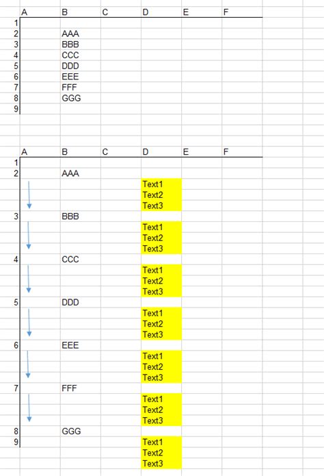vba add loop to add three rows and text below each