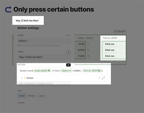 using a button to only click on specific rows coda maker community