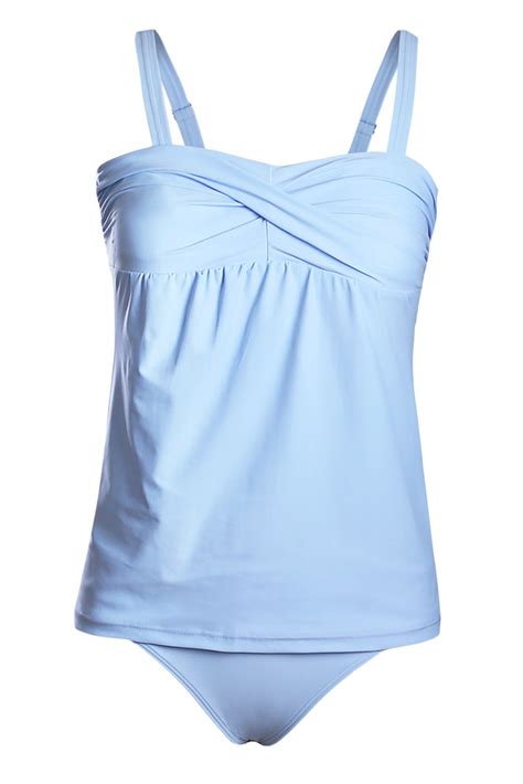 Florita Womens Two Pieces Solid Ruched Swing Tankini Swimwear Light