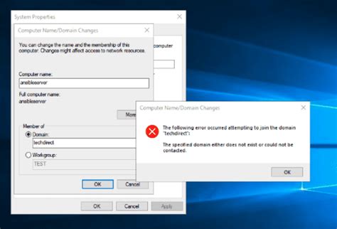 error occurred attempting to join the domain domainvb