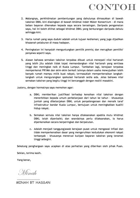 contoh surat rayuan pengurangan bayaran cukai tanah