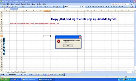 copy cut right click pop up disable by vb in ms excel