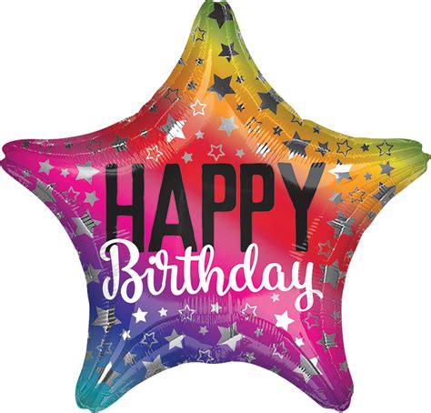 Ballon En Aluminium Satiné étoile Happy Birthday Multicolore étoiles