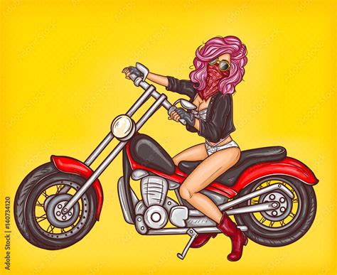Vecteur Stock Vector Pop Art Pin Up Illustration Of A Sexy Biker Girl