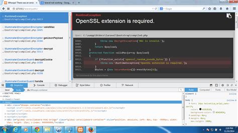laravel exception after page is refresh openssl extension is required