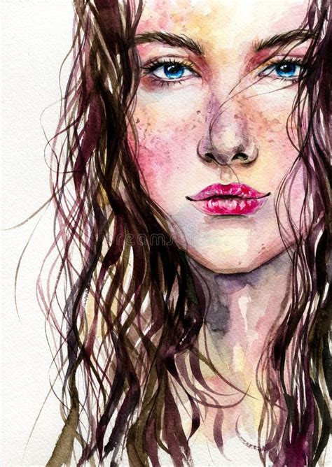 Watercolor Portrait Of Asian Young Woman Hand Drawn Portrait Of Beauty