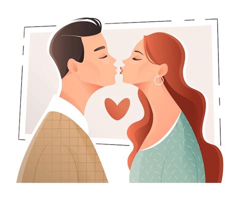 Jeune Homme Et Femme Vont Embrasser Lillustration Vecteur Premium