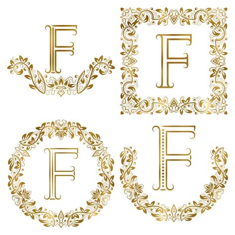 Conjunto Vintage De Diseño De Monografías De Oro — Vector De Stock