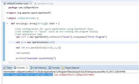 scala spark scalaide error could not find or load main class
