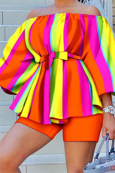Wholesale Khaki Casual Print Patchwork Off The Shoulder Long Sleeve Two