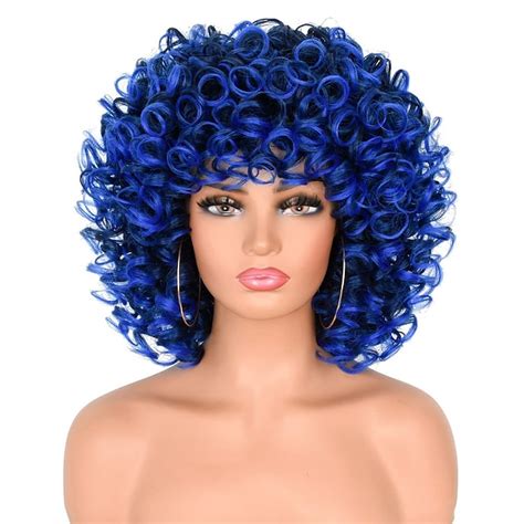 Short Curly Wigs For Black Women Afro Kinky Curly Wig With Bangs Loose