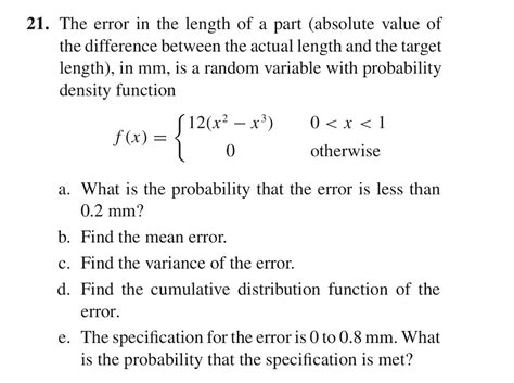 solved 21 the error in the length of a part absolute value