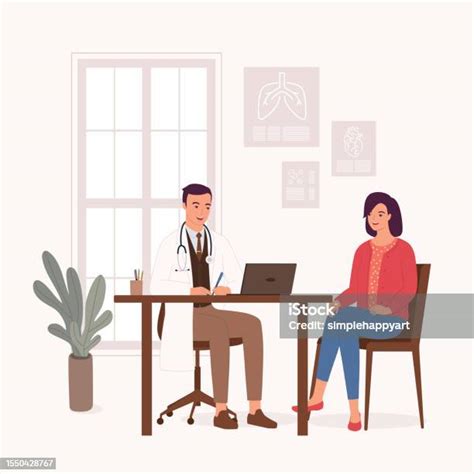 Ilustración De Médico Masculino Que Tiene Una Consulta Clínica Con Una