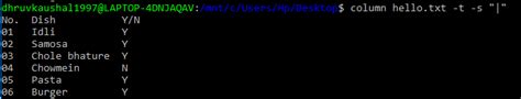 column command in linux with examples geeksforgeeks